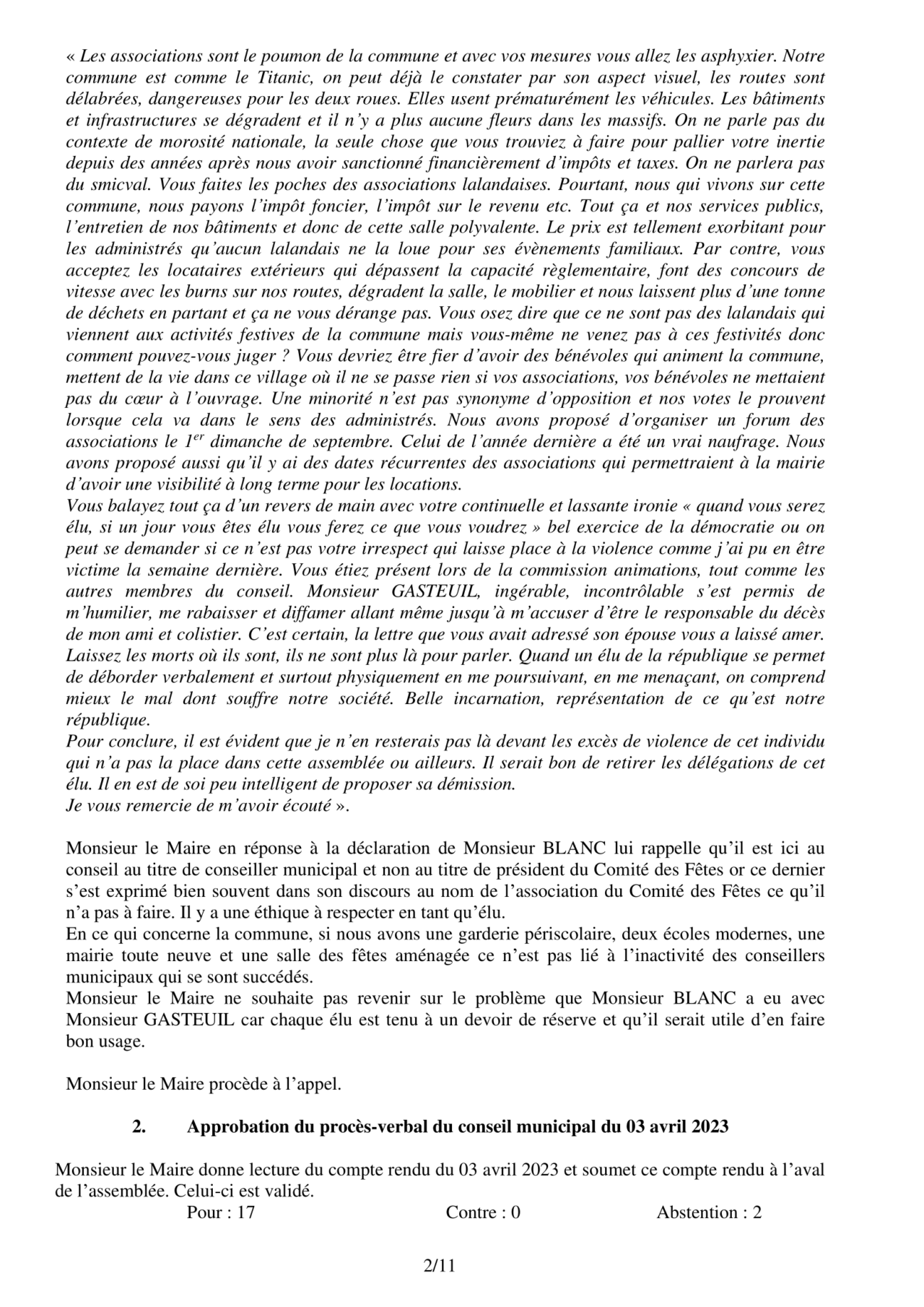 PROCES-VERBAL DU CONSEIL MUNICIPAL DU 03 JUILLET 2023 - La Lande de Fronsac PROCES-VERBAL DU CONSEIL MUNICIPAL DU 03 JUILLET 2023 - La Lande de Fronsac
